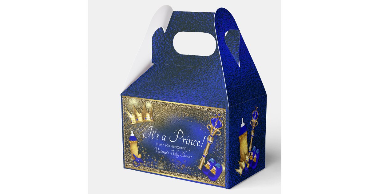 Royal Blue Gold Prince Baby Shower Favor Boxes | Zazzle