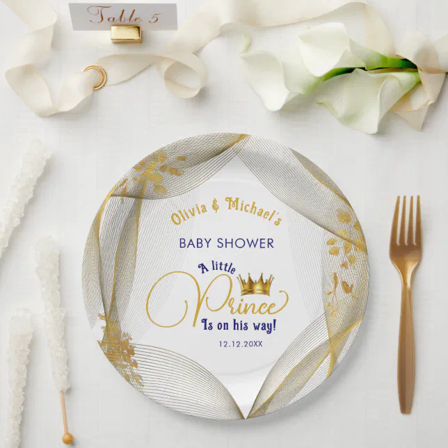 Royal Blue Gold Prince Baby Shower Paper Plates | Zazzle