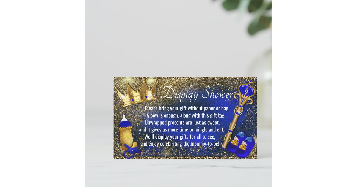 Royal Blue Gold Prince Display Shower Enclosure Card | Zazzle