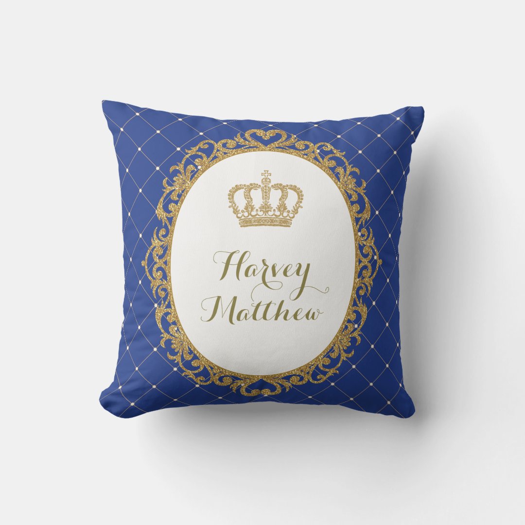 Royal Blue Gold Prince Nursery Decor Pillow | Zazzle