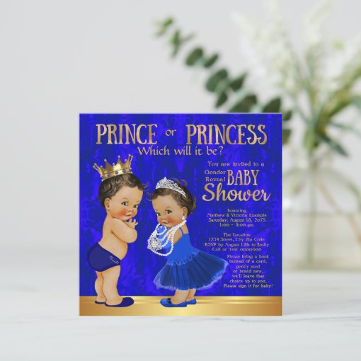 Royal Blue Gold Prince Princess Gender Reveal Invitation Zazzle