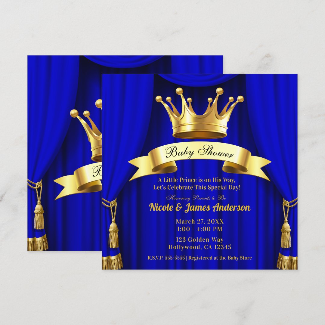 Royal Blue Gold Royal Crown Prince Baby Shower Invitation | Zazzle