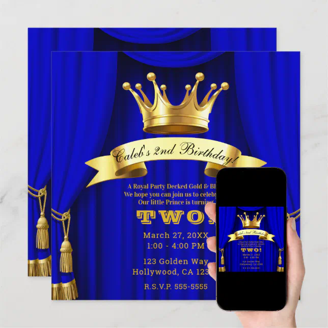 Royal Blue Gold Royal Crown Prince Birthday Party Invitation | Zazzle