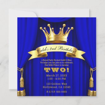 Royal Blue Gold Royal Crown Prince Birthday Party Invitation | Zazzle