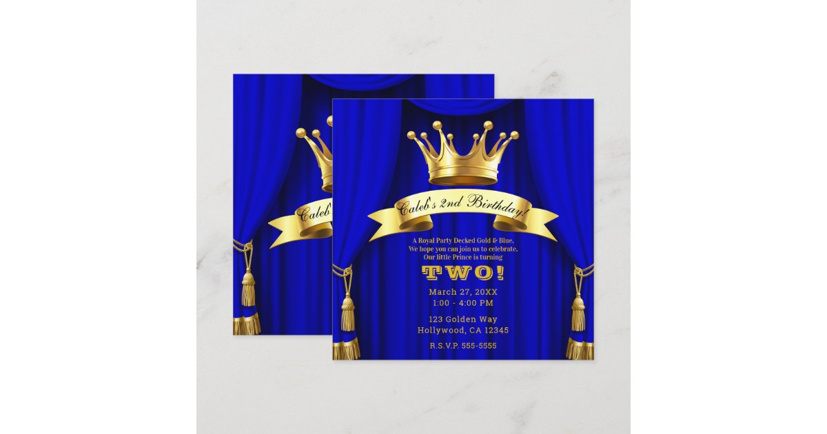 Royal Blue Gold Royal Crown Prince Birthday Party Invitation | Zazzle