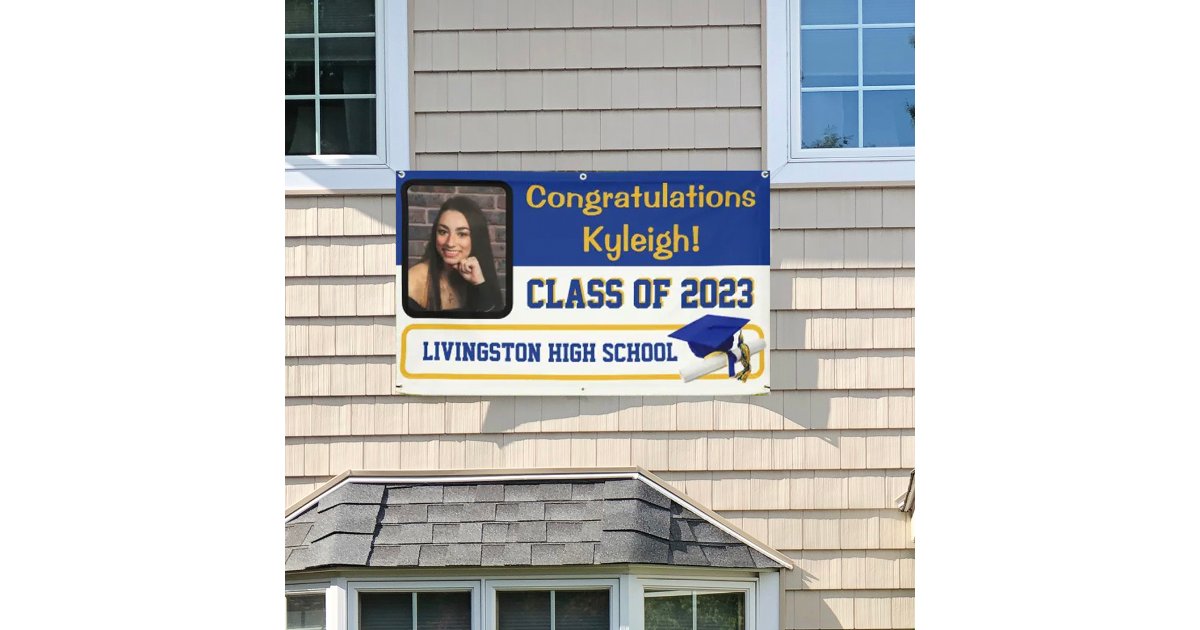 Royal Blue & Gold Vinyl Graduation Banner | Zazzle