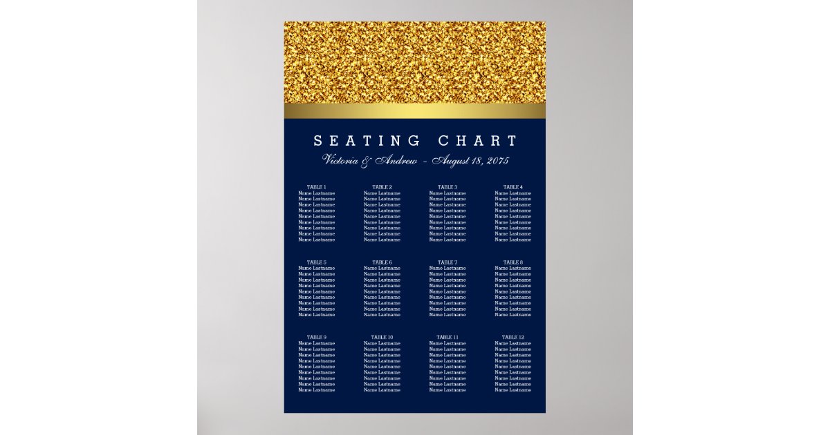 Royal Blue Gold Wedding Seating Chart | Zazzle