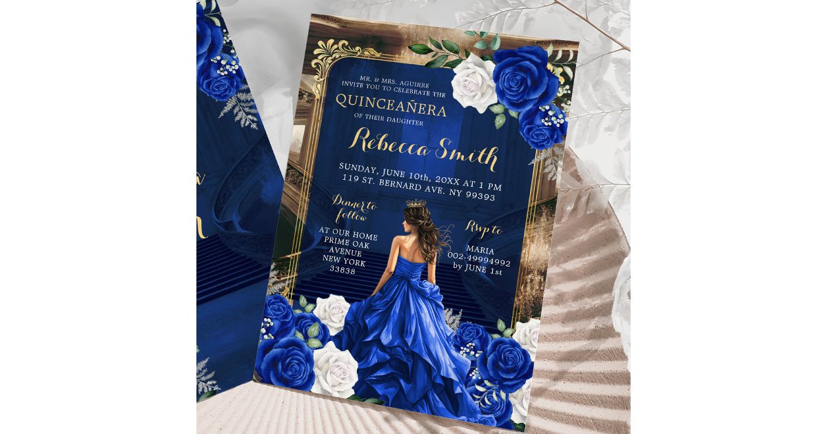 Royal Blue Grand Palace Quinceañera Princess Invitation | Zazzle