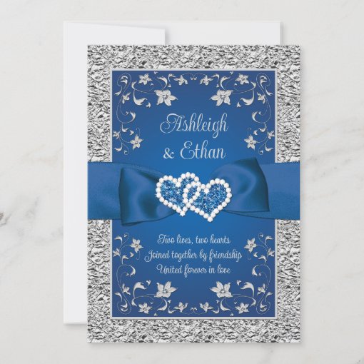 Royal Blue, Gray Love Hearts Wedding Invitation | Zazzle