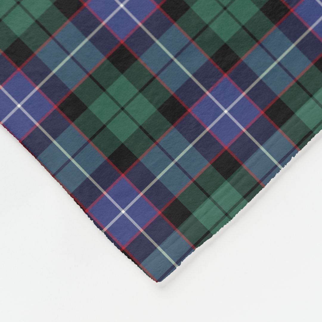 Royal Blue, Green, and Black Mitchell Clan Tartan Fleece Blanket | Zazzle