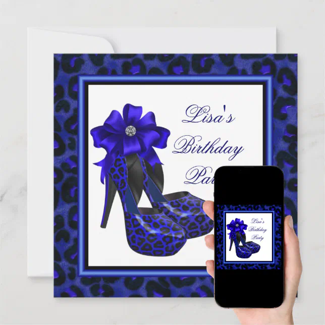 Royal Blue Leopard Birthday Party Invitation | Zazzle