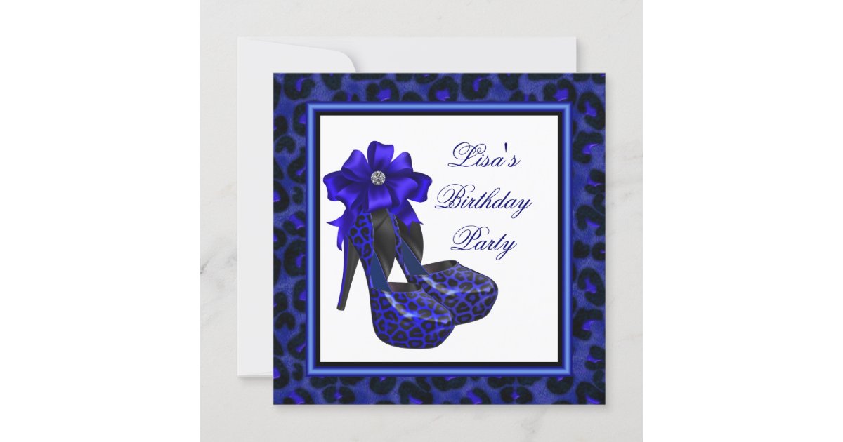 Royal Blue Leopard Birthday Party Invitation | Zazzle
