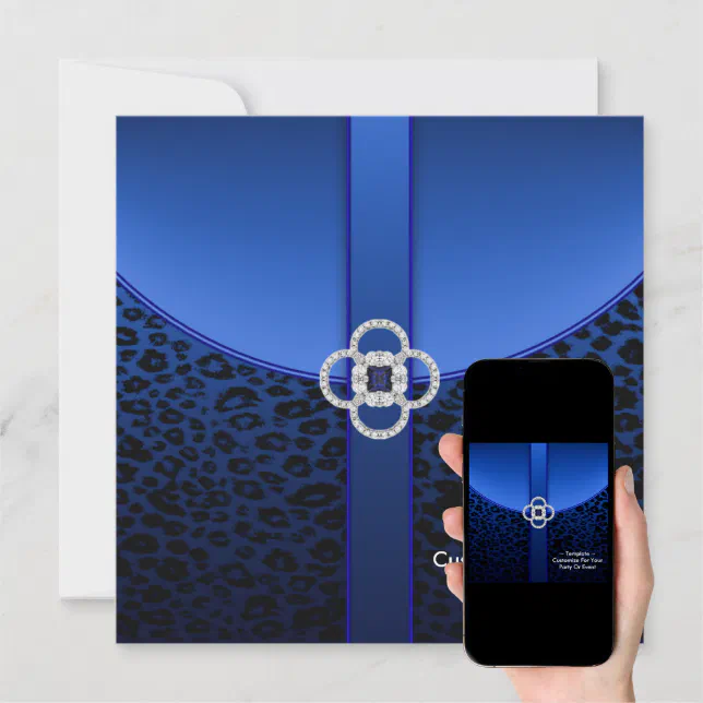 Royal Blue Leopard Party Invitation | Zazzle