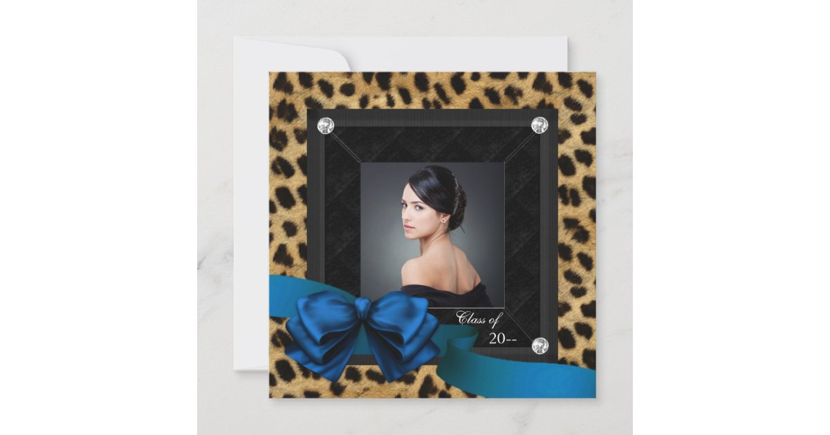 Royal Blue Leopard Photo Graduation Announcement | Zazzle