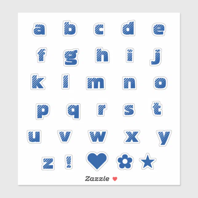 Royal Blue Lower Case Text Letters Alphabet Heart Sticker | Zazzle