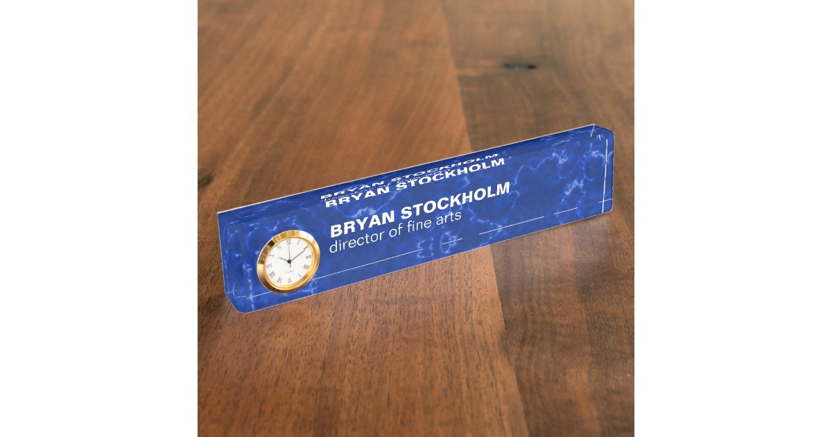 Royal Blue Marble with White Veins Desk Name Plate | Zazzle