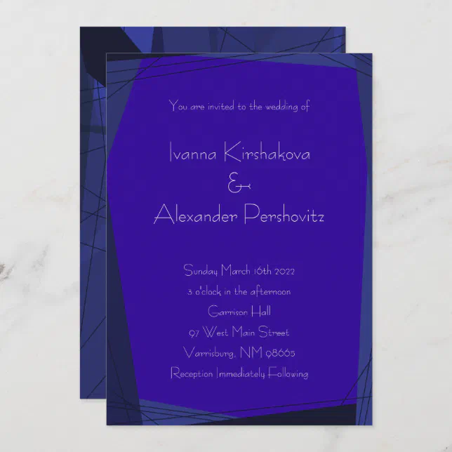 Royal Blue Modern Geometric Wedding Invitations | Zazzle