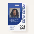 Royal Blue Modern & Minimal Press Pass Photo ID Badge | Zazzle