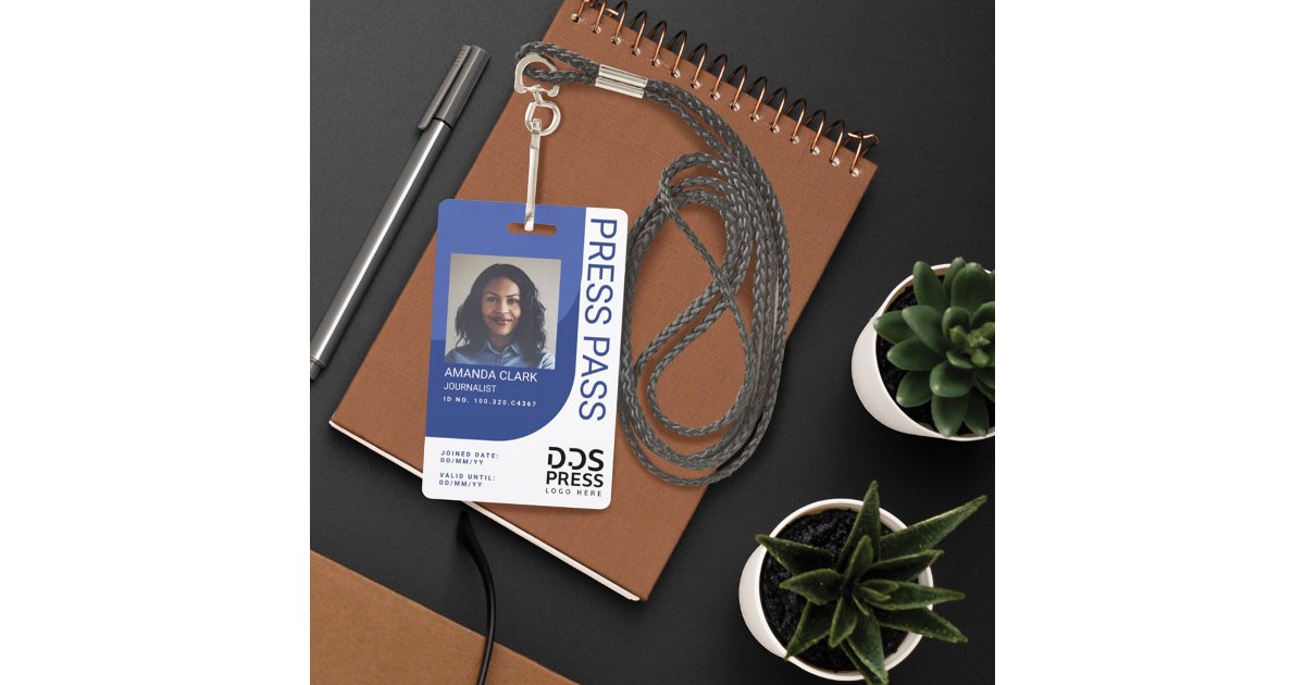 Royal Blue Modern & Minimal Press Pass Photo ID Badge | Zazzle