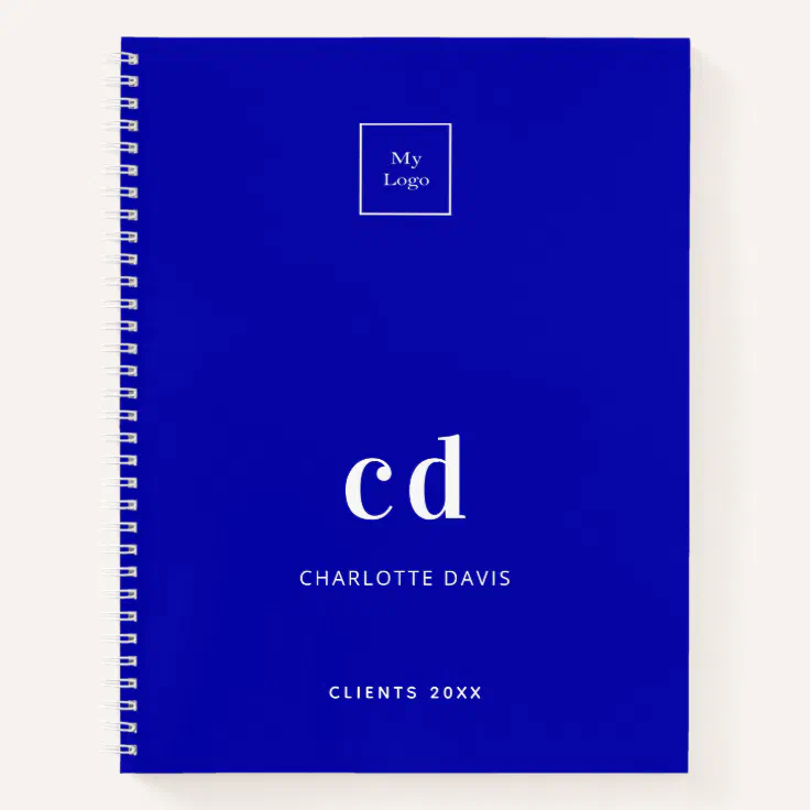 Royal blue monogram business logo notebook | Zazzle