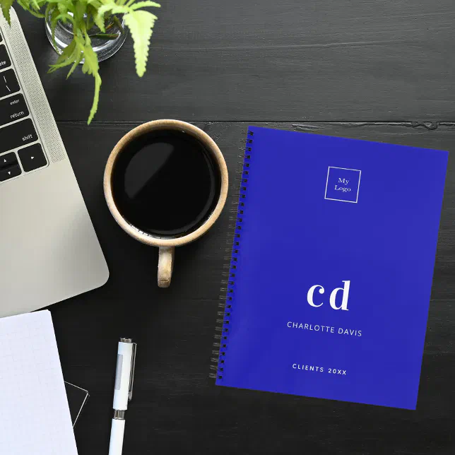 Royal blue monogram business logo notebook | Zazzle