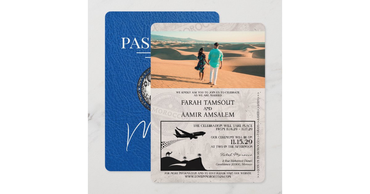 Royal Blue Morocco Passport Wedding Invitation | Zazzle