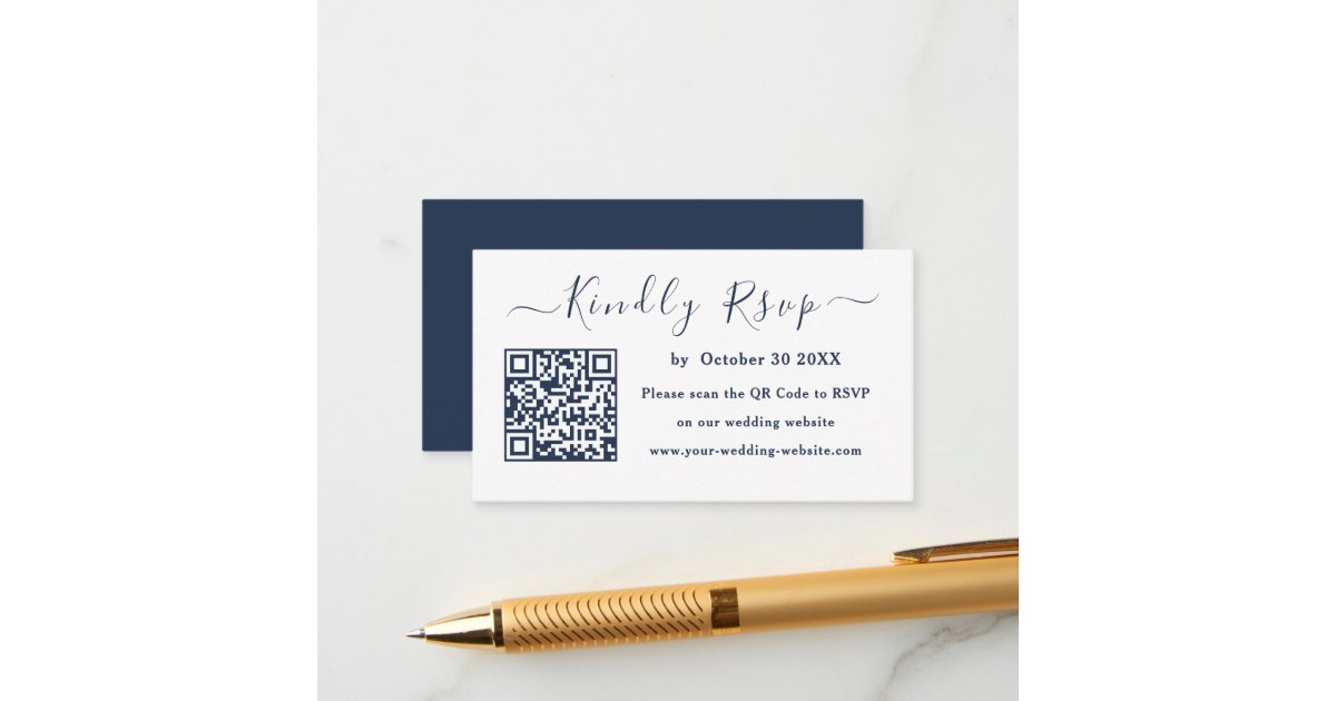 Royal Blue Navy Qr Code Rsvp Modern Wedding Enclosure Card | Zazzle