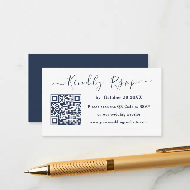 Royal Blue Navy Qr Code Rsvp Modern Wedding Enclosure Card | Zazzle
