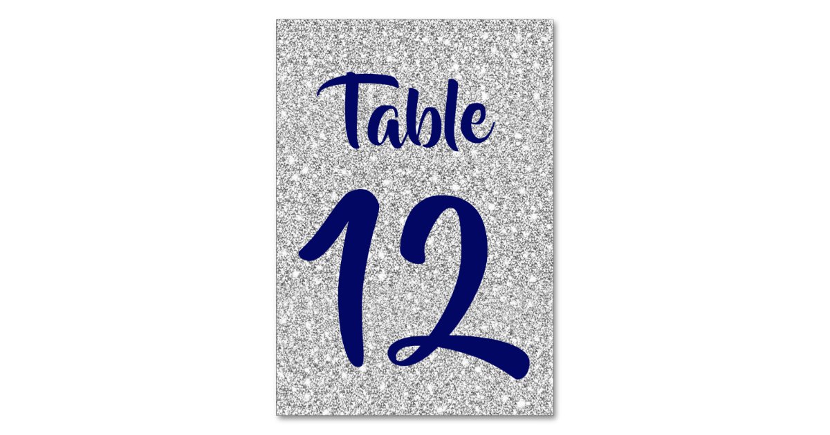 Royal Blue Numbers on a Silver Glitter Background Table Number | Zazzle