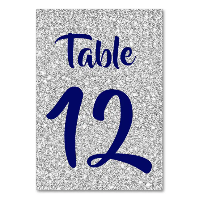 Royal Blue Numbers on a Silver Glitter Background Table Number | Zazzle