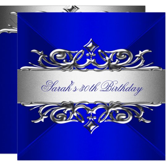 Royal Blue On Silver 30th Birthday Party Invitation | Zazzle.com