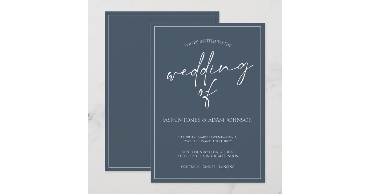 Royal Blue Opulence Script Wedding Invitation | Zazzle