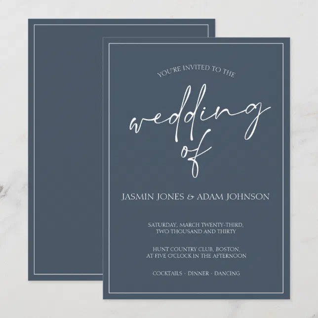 Royal Blue Opulence Script Wedding Invitation | Zazzle