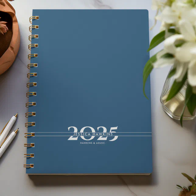 Royal Blue Overlapping Text Split Year Weekly Planner | Zazzle