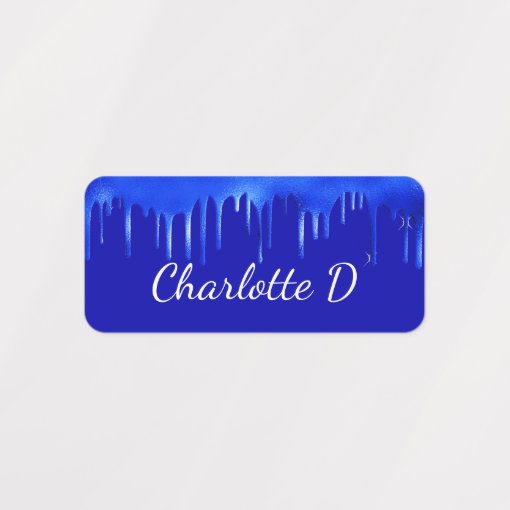 Royal blue paint dripping name script labels | Zazzle