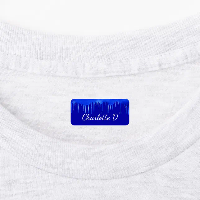 Royal blue paint dripping name script labels | Zazzle