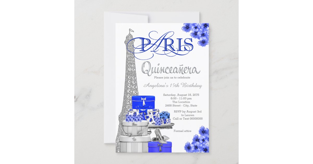 Royal Blue Paris Quinceanera Invitations | Zazzle