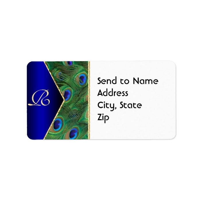 Royal Blue Peacock Monogram Address Label | Zazzle.com