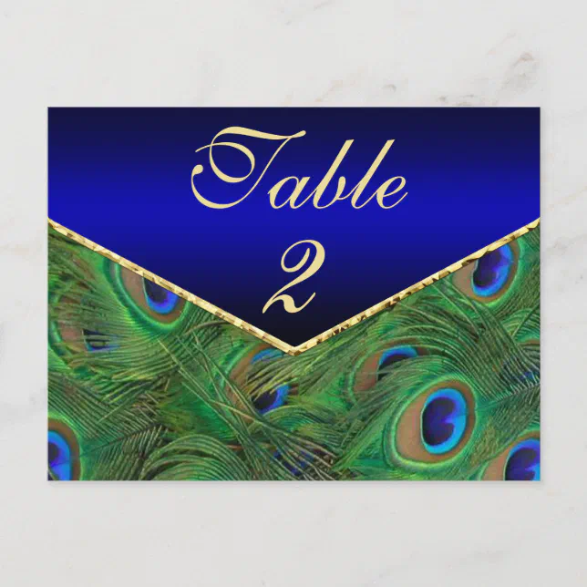 Royal Blue Peacock Table Number Card | Zazzle