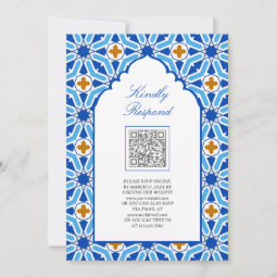 Royal Blue Persian Mosaic QR Code Muslim Wedding Invitation | Zazzle