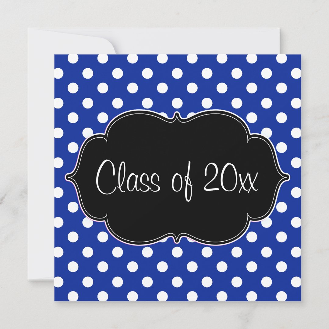 Royal Blue Polka Dot Graduation Announcement | Zazzle