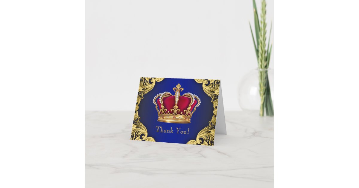 Royal Blue Prince Crown Thank You Cards | Zazzle