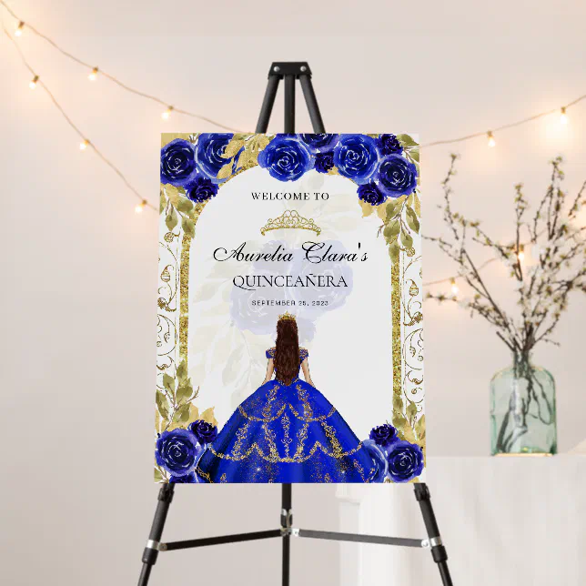 Royal Blue Princess Floral Quinceañera Birthday Foam Board | Zazzle
