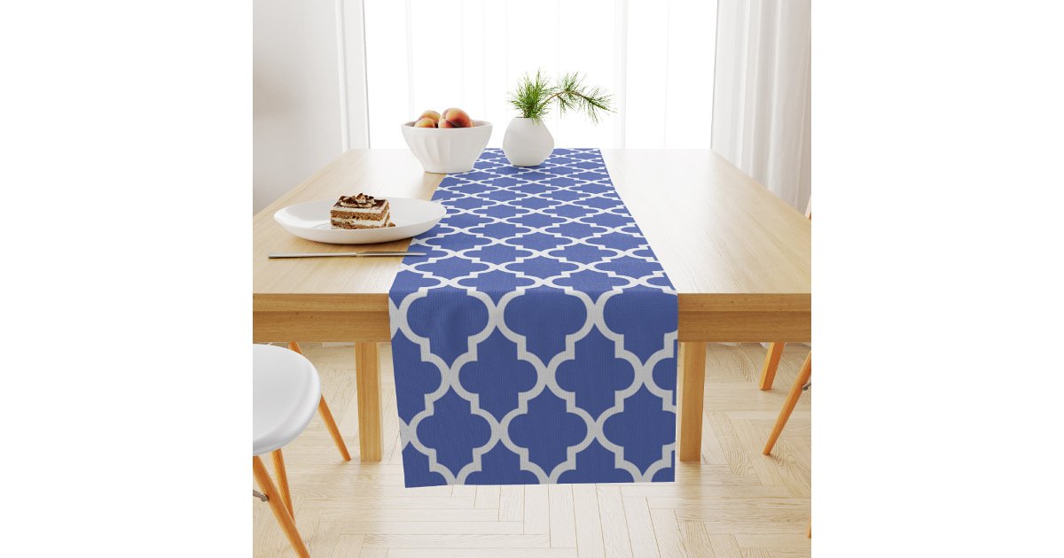 Royal Blue Quatrefoil Tiles Pattern Short Table Runner | Zazzle