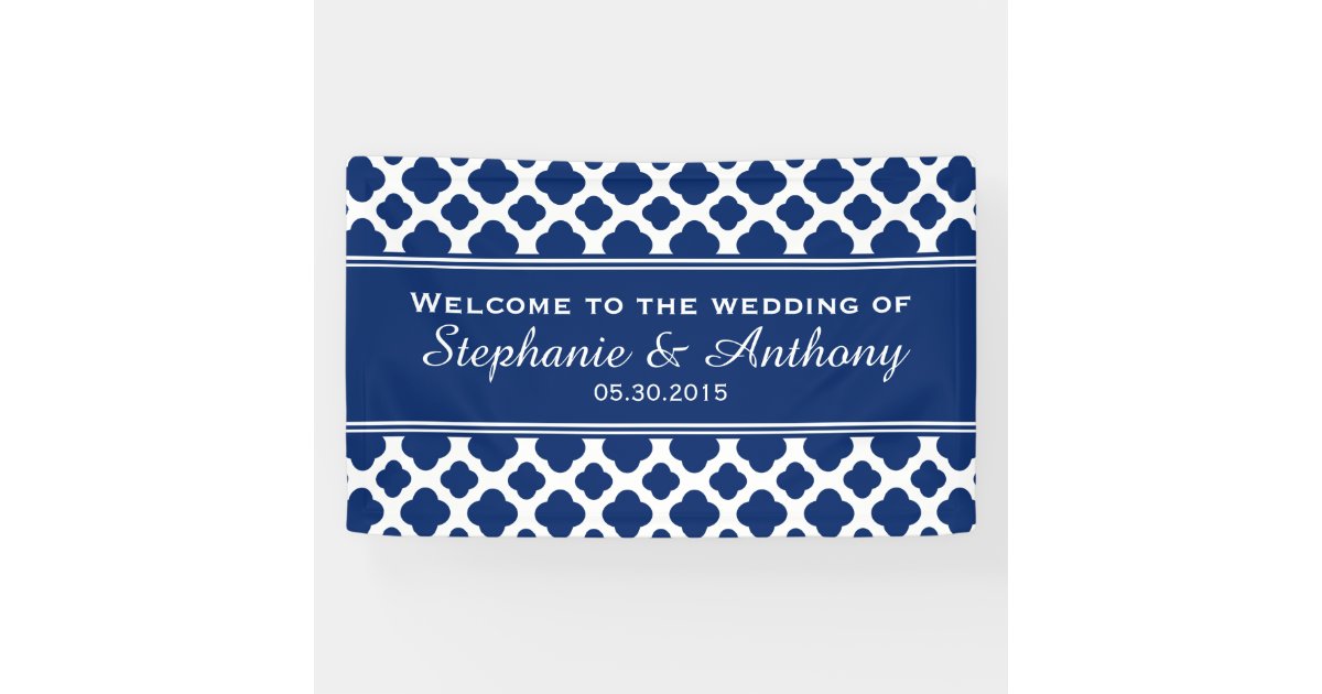 Royal Blue Quatrefoil Wedding Banner | Zazzle