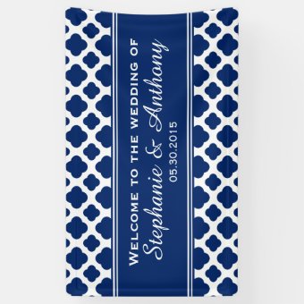Royal Blue Quatrefoil Wedding Banner | Zazzle