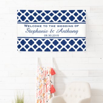 Royal Blue Quatrefoil Wedding Welcome Banner | Zazzle