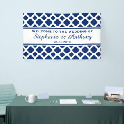 Royal Blue Quatrefoil Wedding Welcome Banner | Zazzle