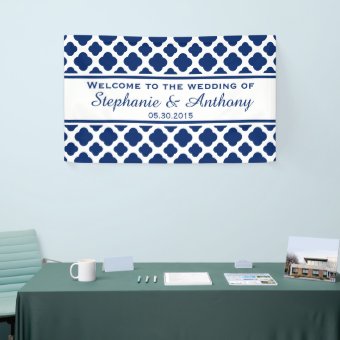 Royal Blue Quatrefoil Wedding Welcome Banner | Zazzle