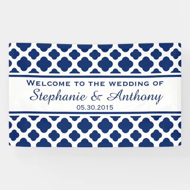 Royal Blue Quatrefoil Wedding Welcome Banner | Zazzle